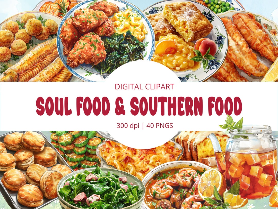 Southern Food Watercolor Clipart Bundle: Soul Food, Food Art, Printable ...