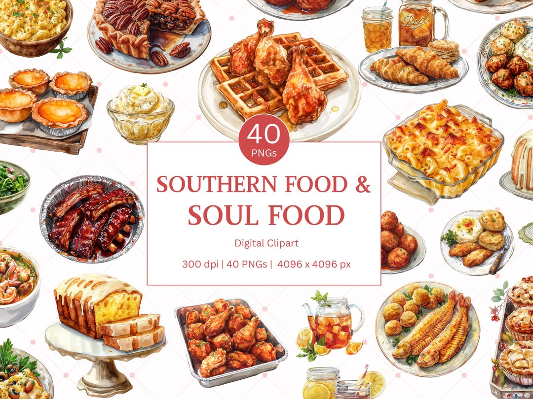 Southern Food Watercolor Clipart Bundle: Soul Food, Food Art, Printable ...
