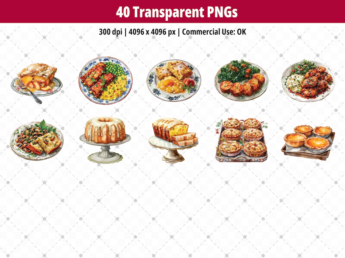 Southern Food Watercolor Clipart Bundle: Soul Food, Food Art, Printable ...