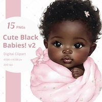African American Baby Shower Clipart, Black Baby Girl Bundle Digital ...