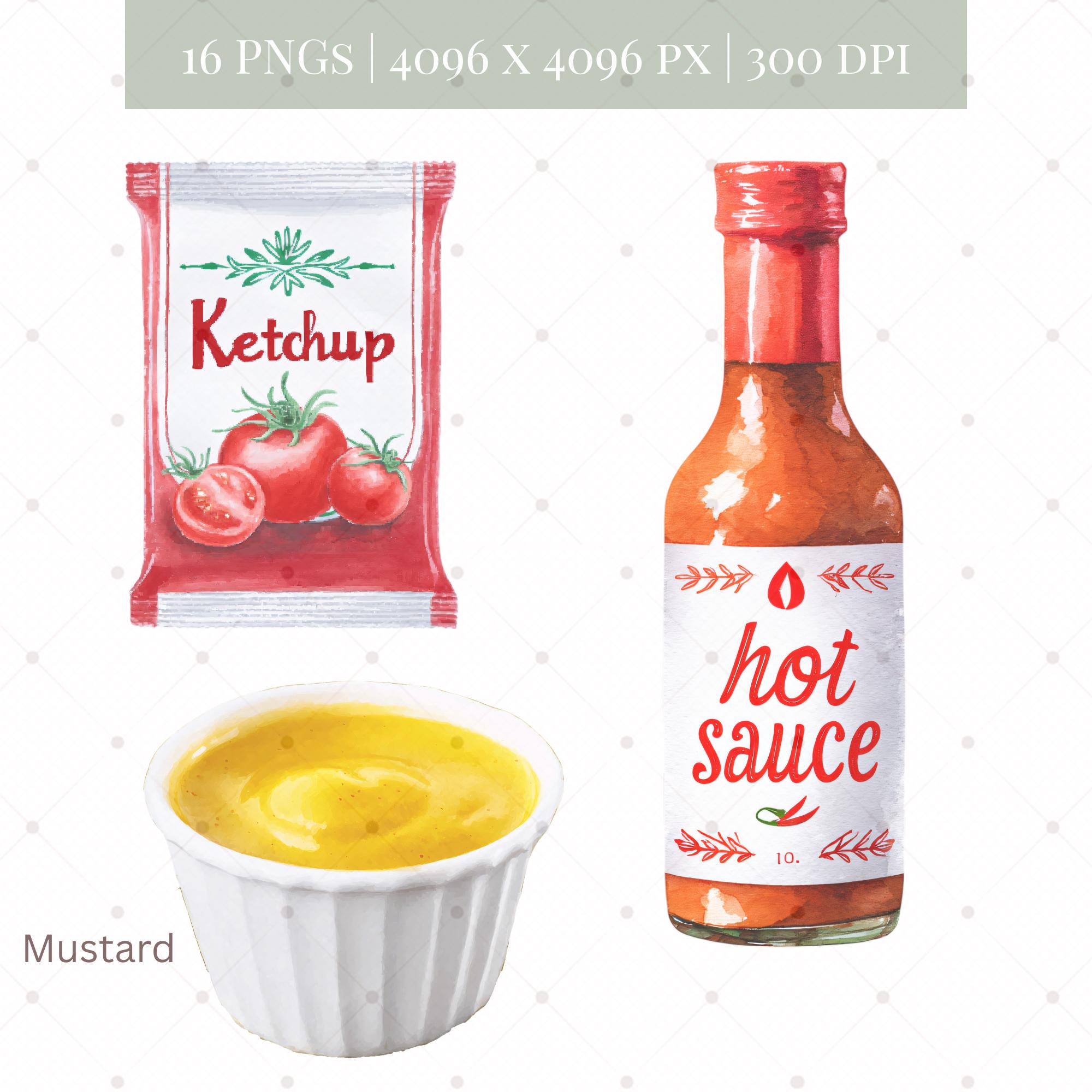 Condiments Watercolor Clipart Bundle Printable Food Art Vintage Style ...