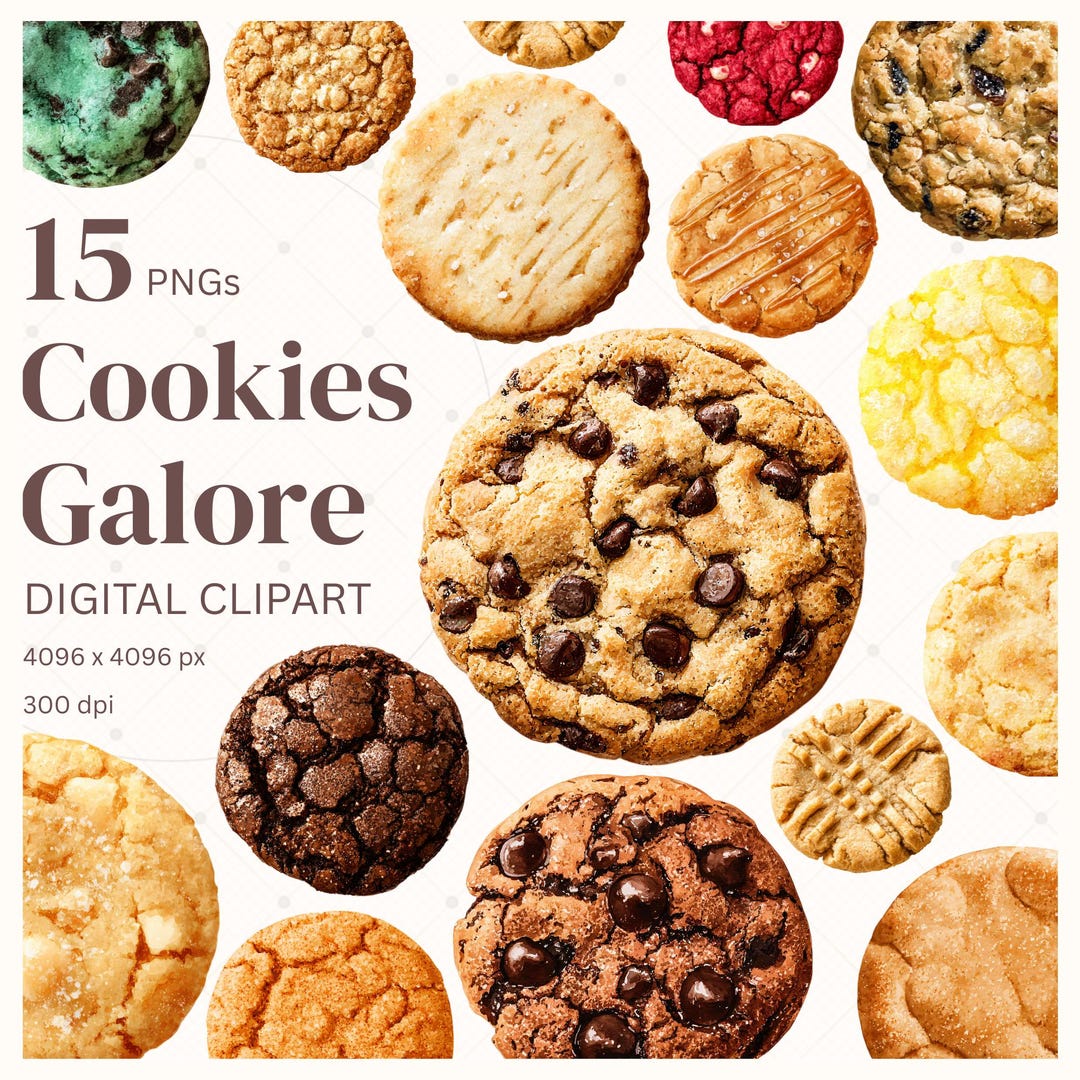 Printable Cookie Clipart Bundle, Cozy Dessert Art Baking PNG, Chocolate ...