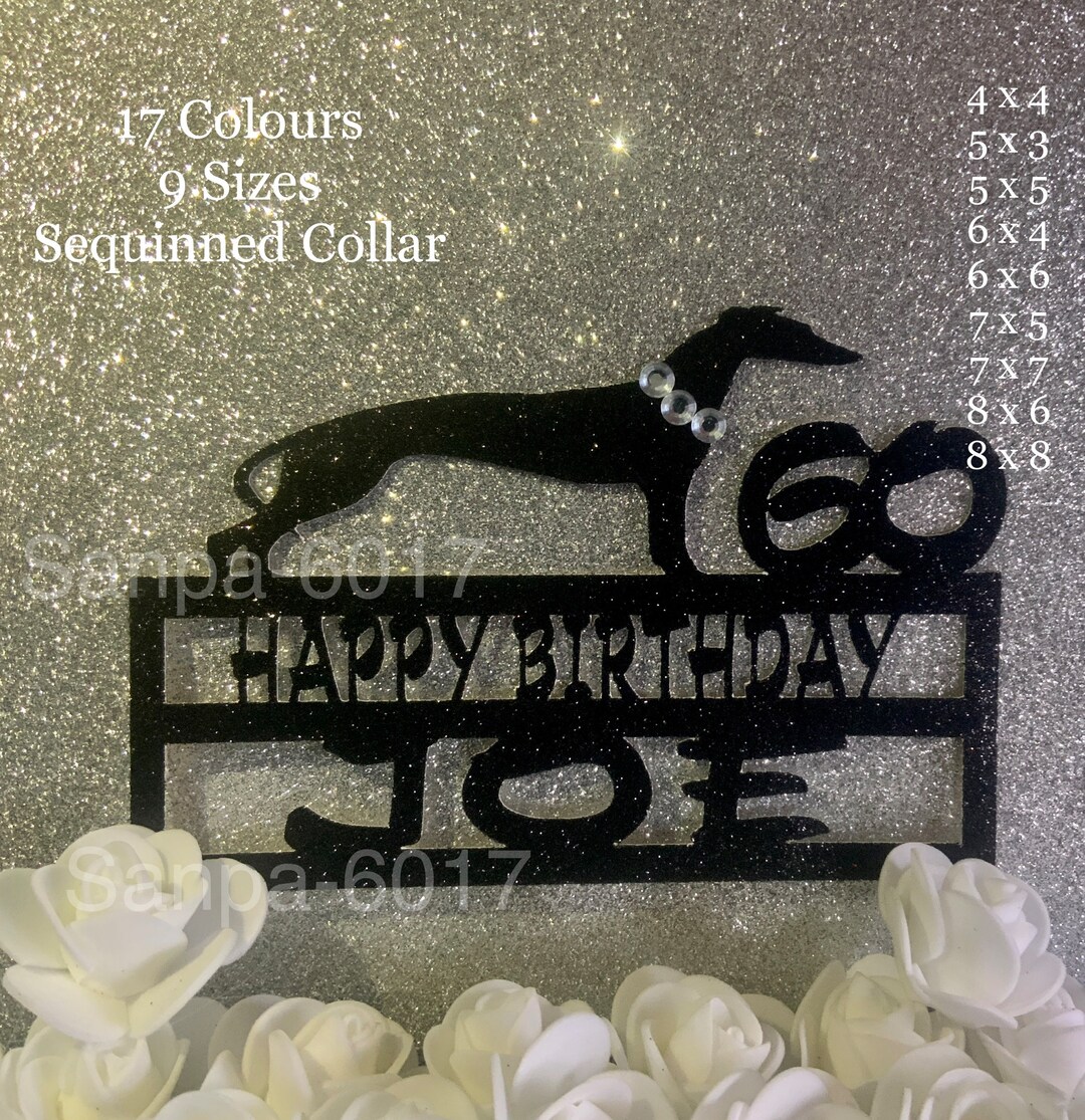 60th Birthday Greyhound Racing Personalised Glitter Cake Topper Dog ...