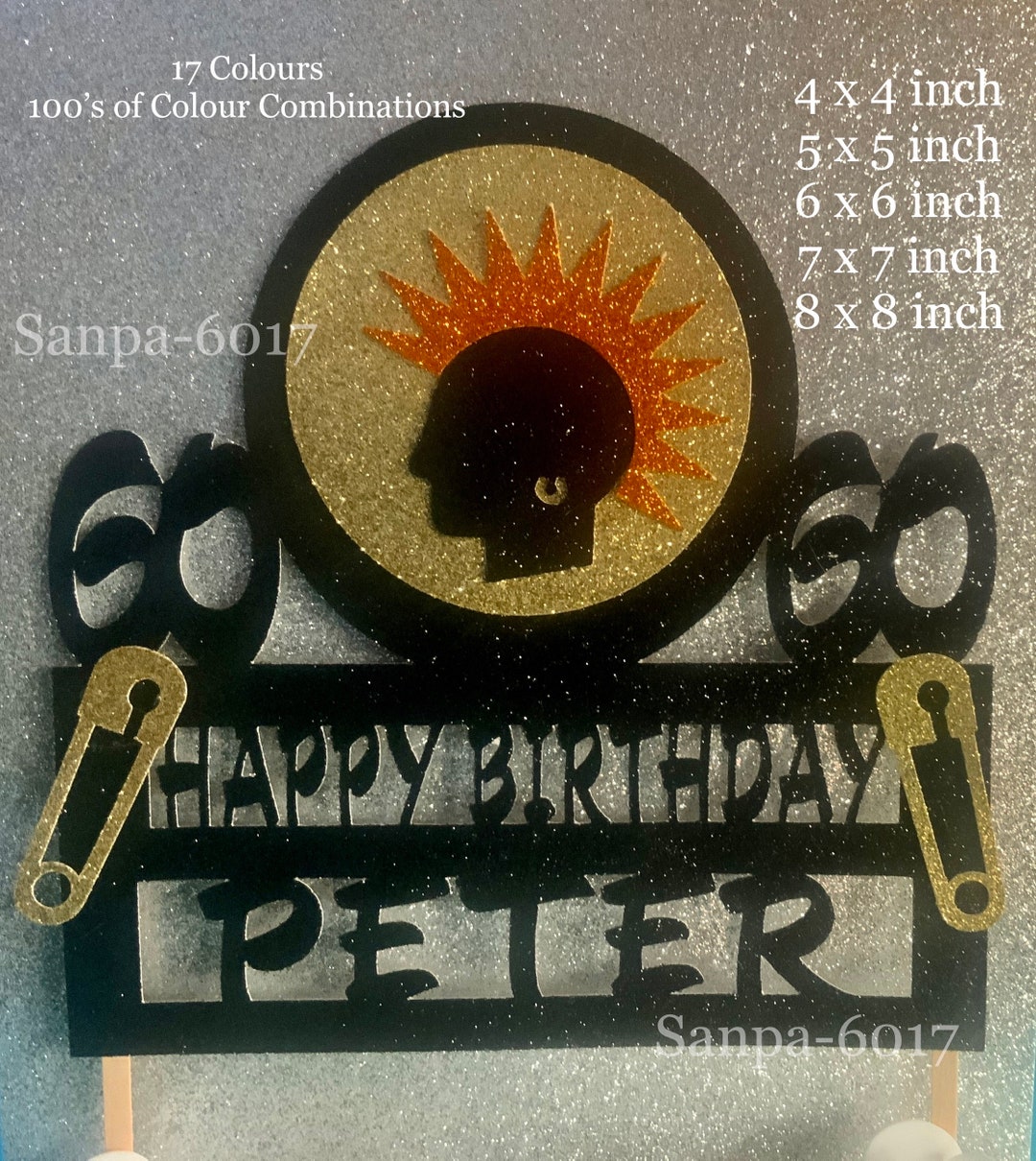 60th Birthday Punk Rocker Personalised Glitter Cake Topper Punk Music ...