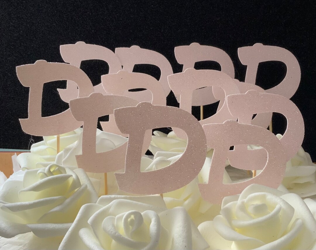 24 X Glitter Birthday Cake Letters Cupcake Toppers Personalised Any ...