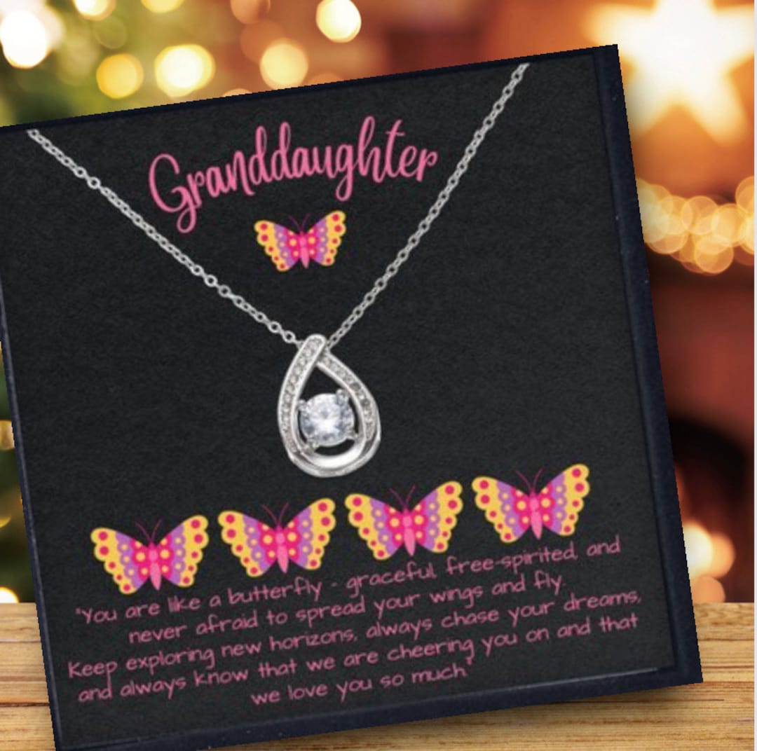 Granddaughter Gift Bundle-butterfly Card & Dancing Pendant Necklace ...
