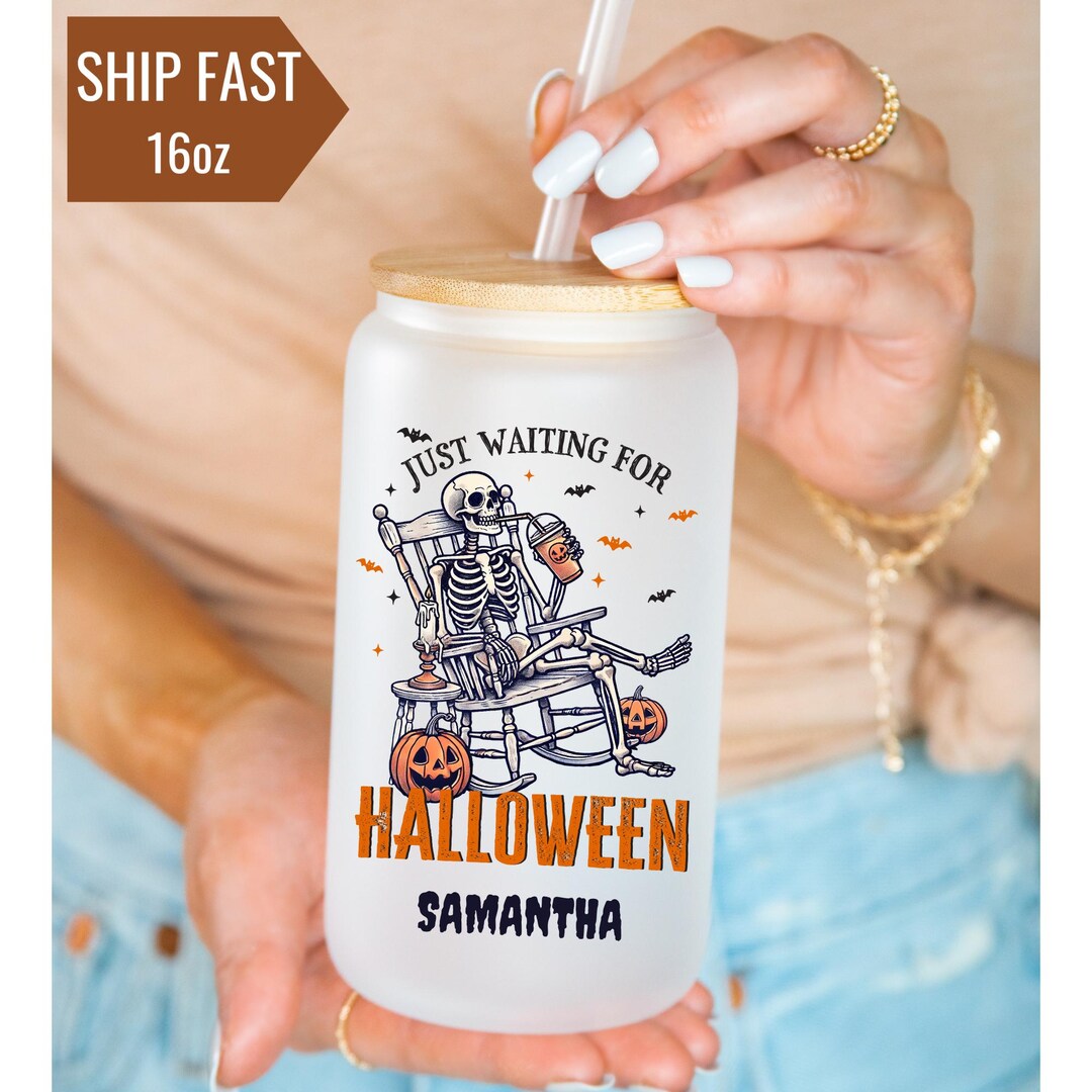 Skeleton Iced Coffee Cup, Fall Glass Tumbler, Funny Skeleton Frosted ...