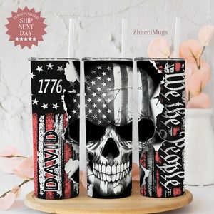 Personalized 1776 Skull Tumbler, We the People, USA Flag Skull Gifts ...