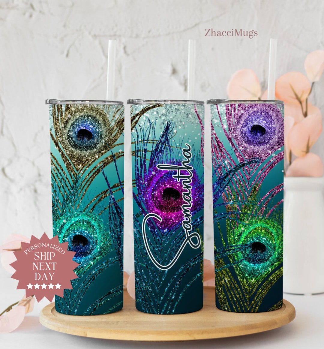 Personalized Peacock Tumbler, Peacock Feather Gifts, Peacock Cup ...