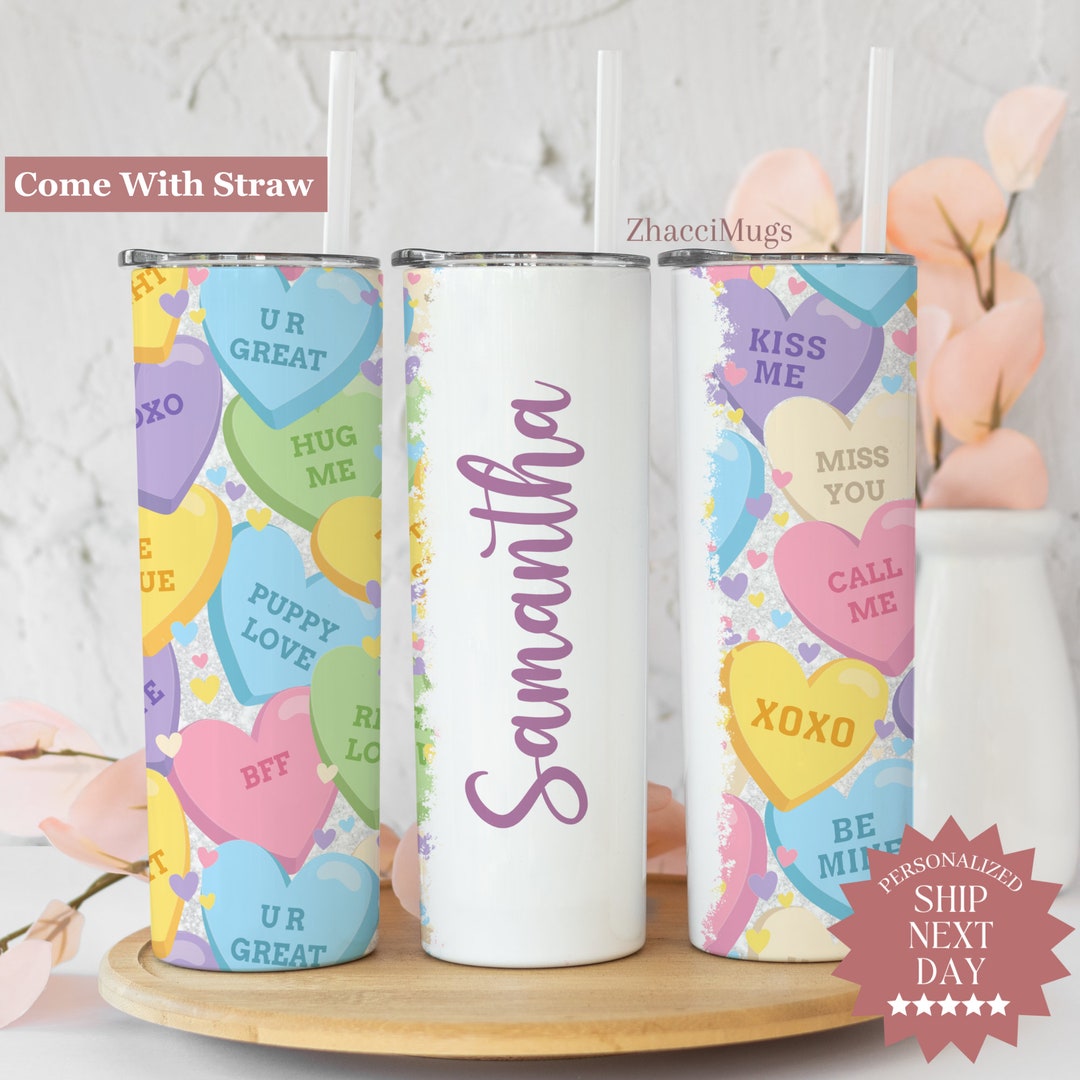 Personalized Candy Hearts Name Tumbler, Conversation Hearts 20oz Cup ...