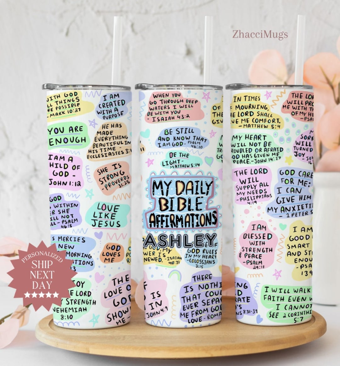 Personalized My Daily Bible Affirmations Tumbler, Christian Affirmation ...