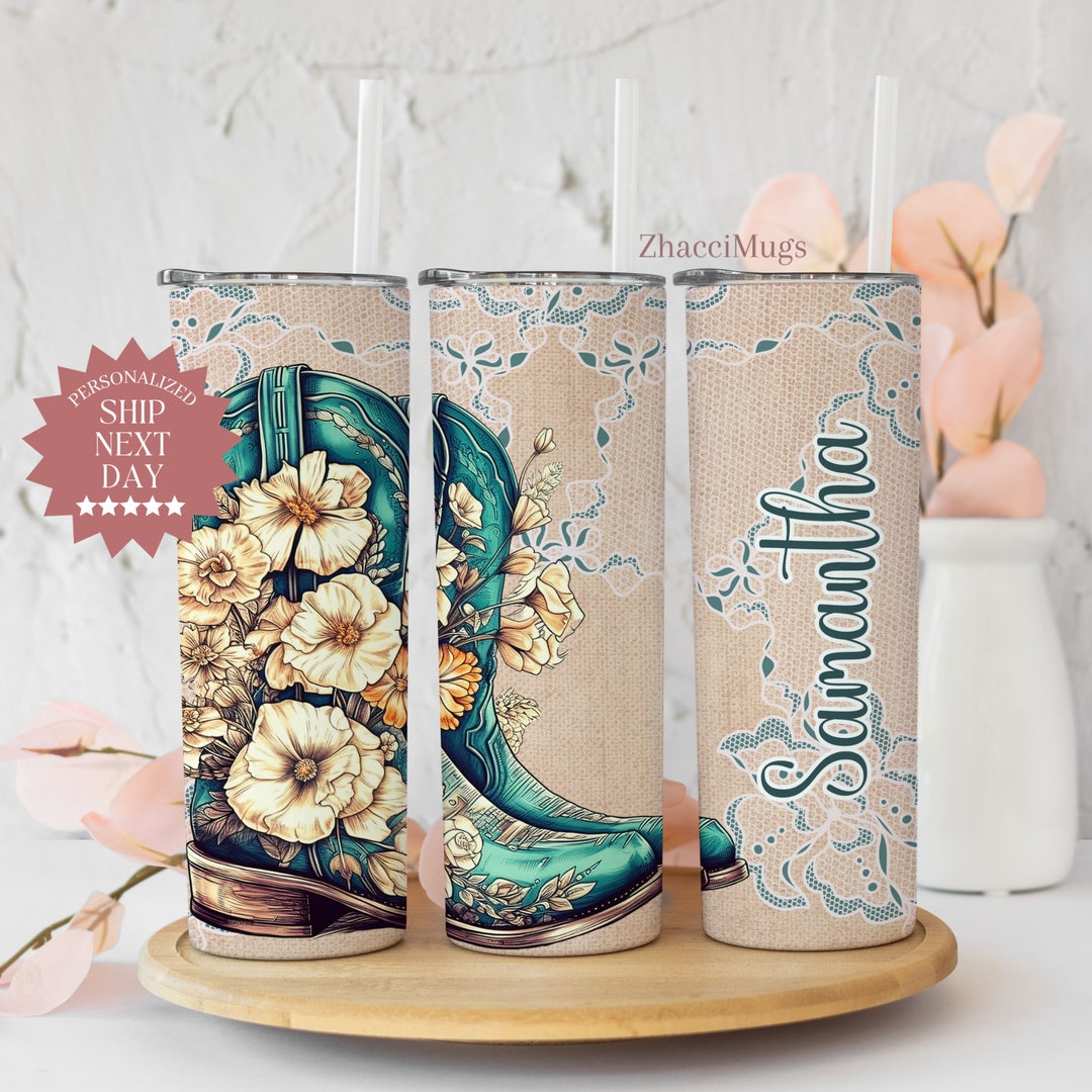Custom Rustic Western Boot Tumbler, Cowgirl Boots Cup With Straw ...