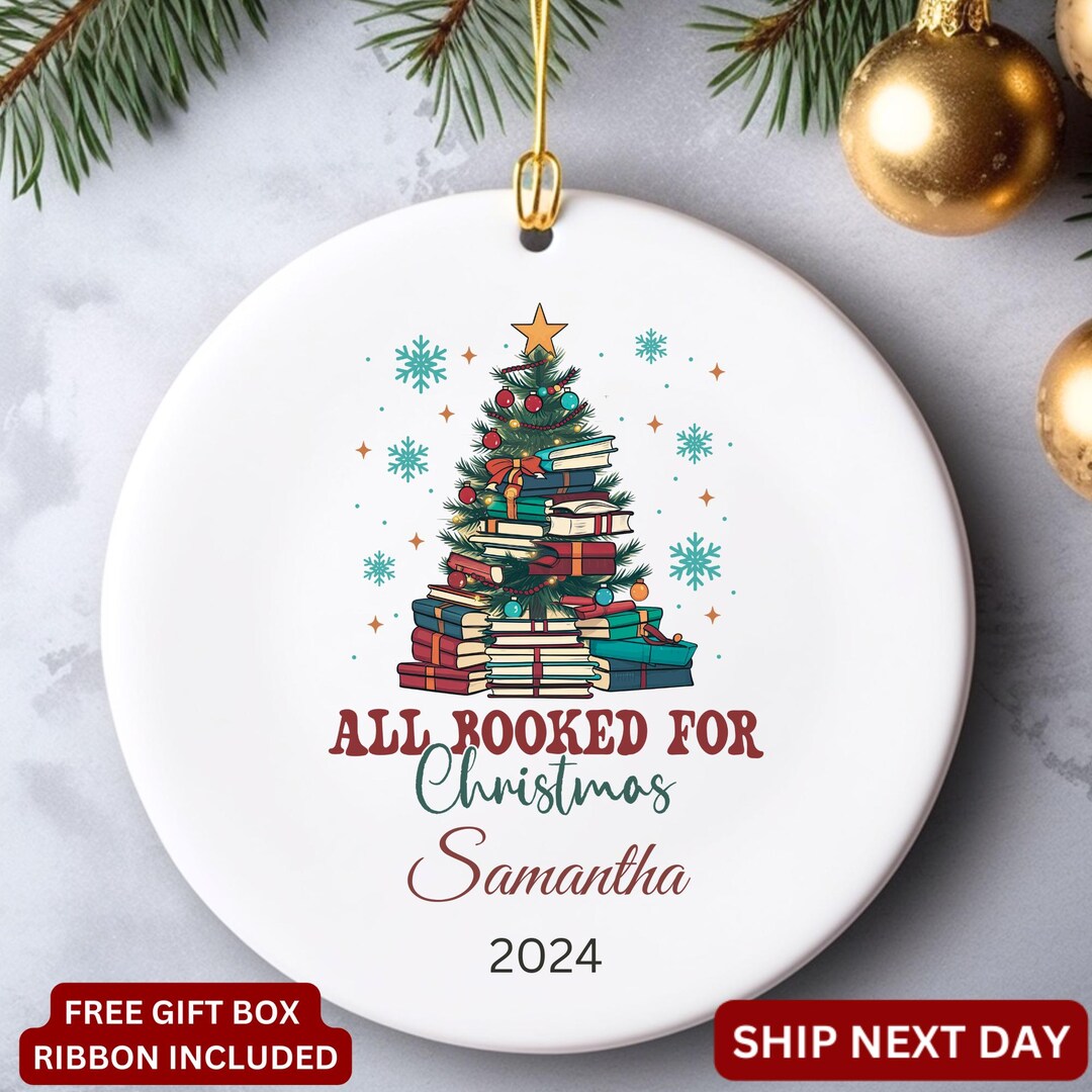 All Booked for Christmas Book Tree Name Ornament, Book Lover Gift ...