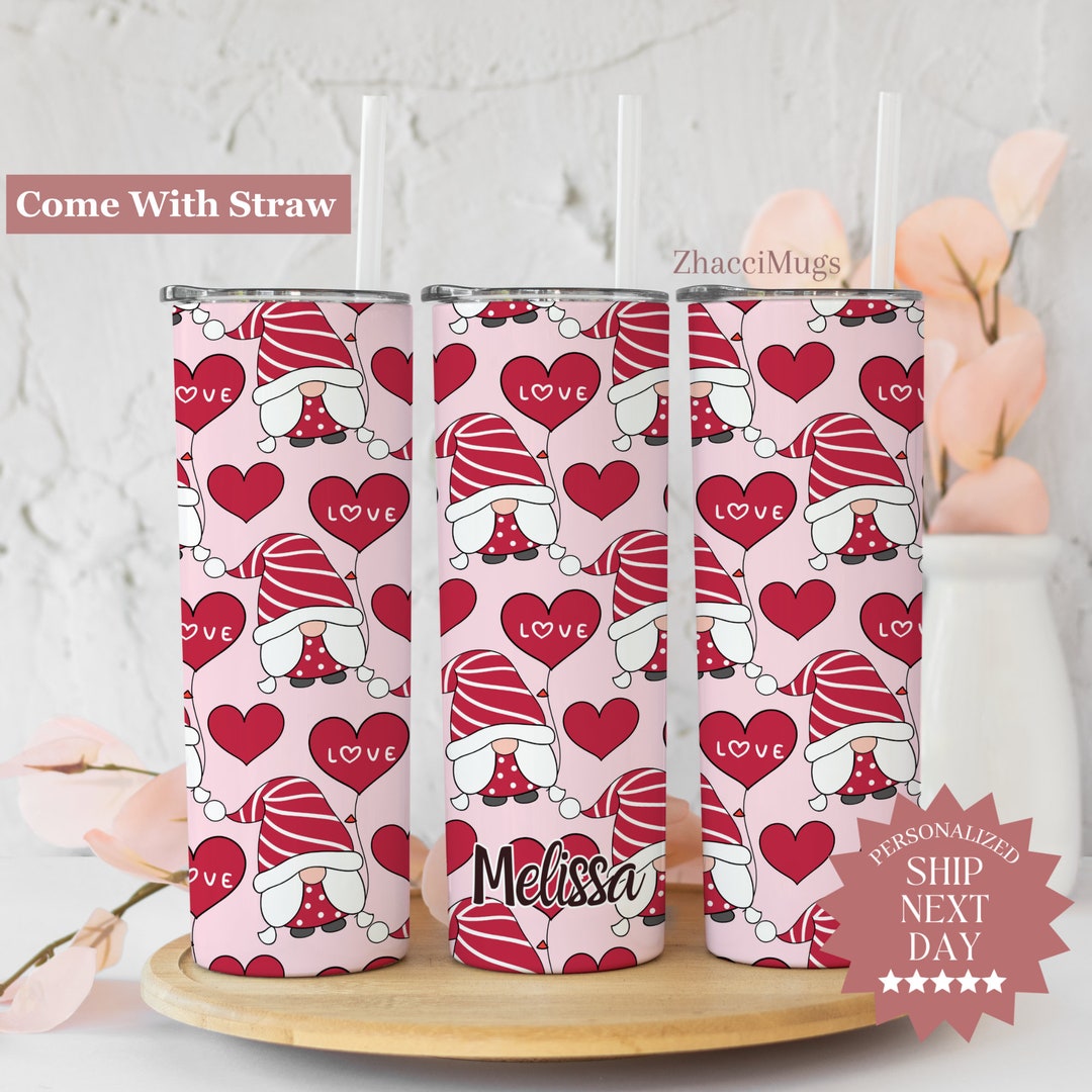 Gnome Valentine Tumbler Personalized, Gnome Love 20oz Cup With Lid and ...