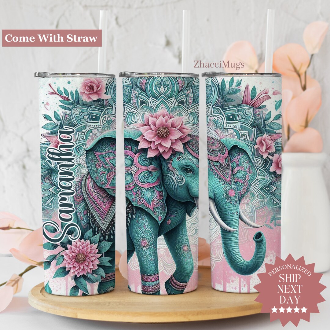 Personalized Elephant Tumbler With Straw, Custom Elephant Cups Cute ...