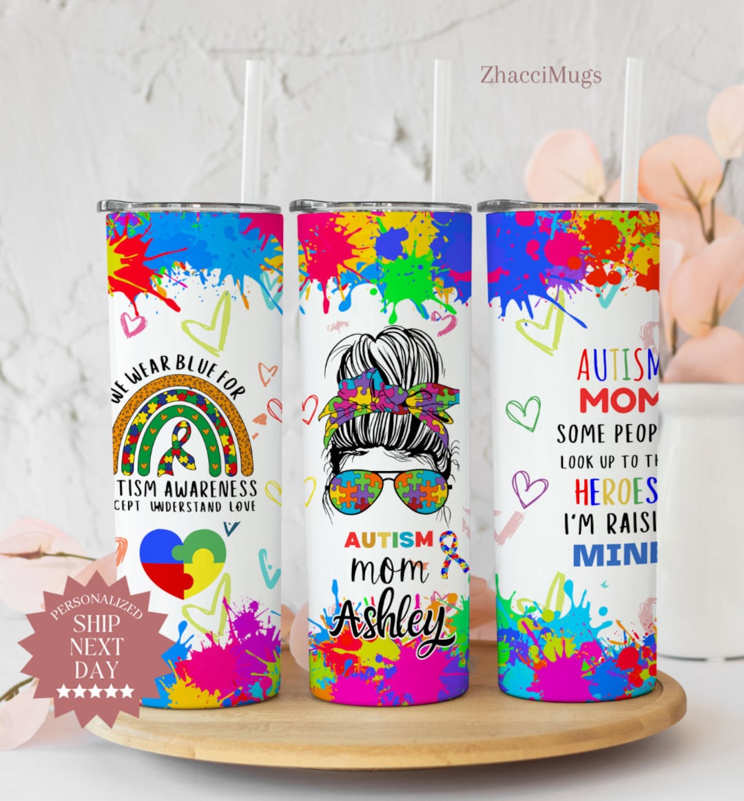 Autism Mom Tumbler Personalized, Autism Mom Gifts for Women, Messy Bun ...