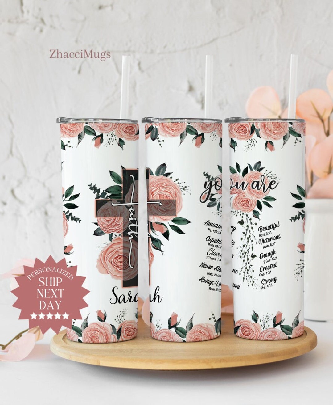 Personalized Christian Tumbler, Christian Coffee Tumbler, Floral ...