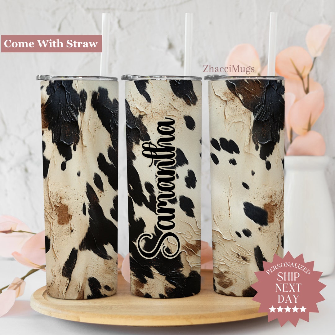 Cow Print Tumbler Personalized, Cowhide Cup 20oz Cup With Straw ...