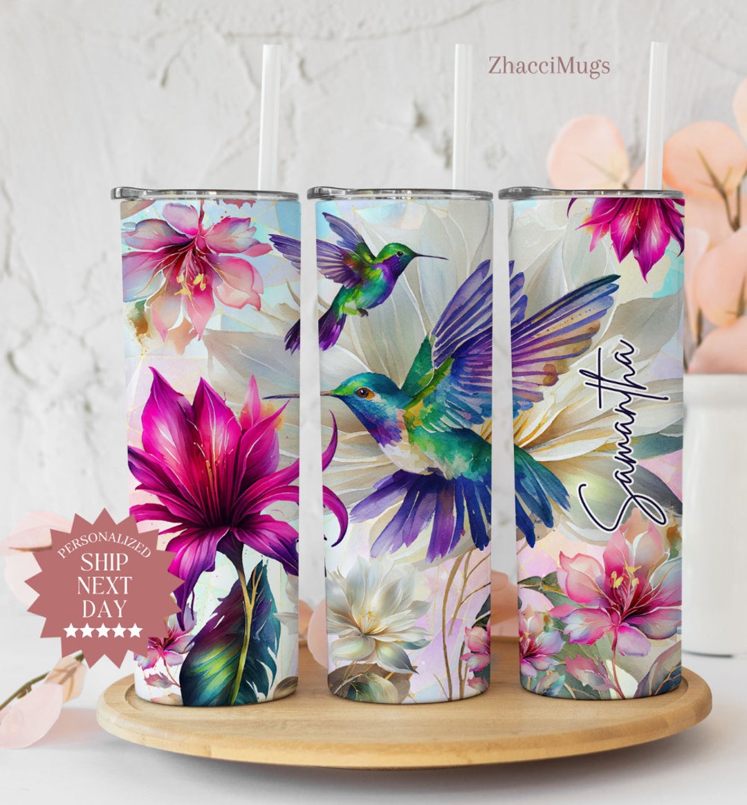 Personalized Hummingbirds Tumbler With Flowers, Hummingbirds Cup, Mom ...