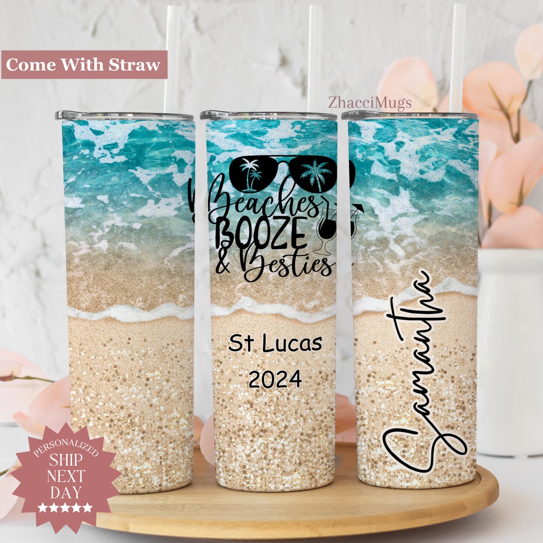 Beaches Booze and Besties Personalized Beach Vacation Tumbler, Family ...