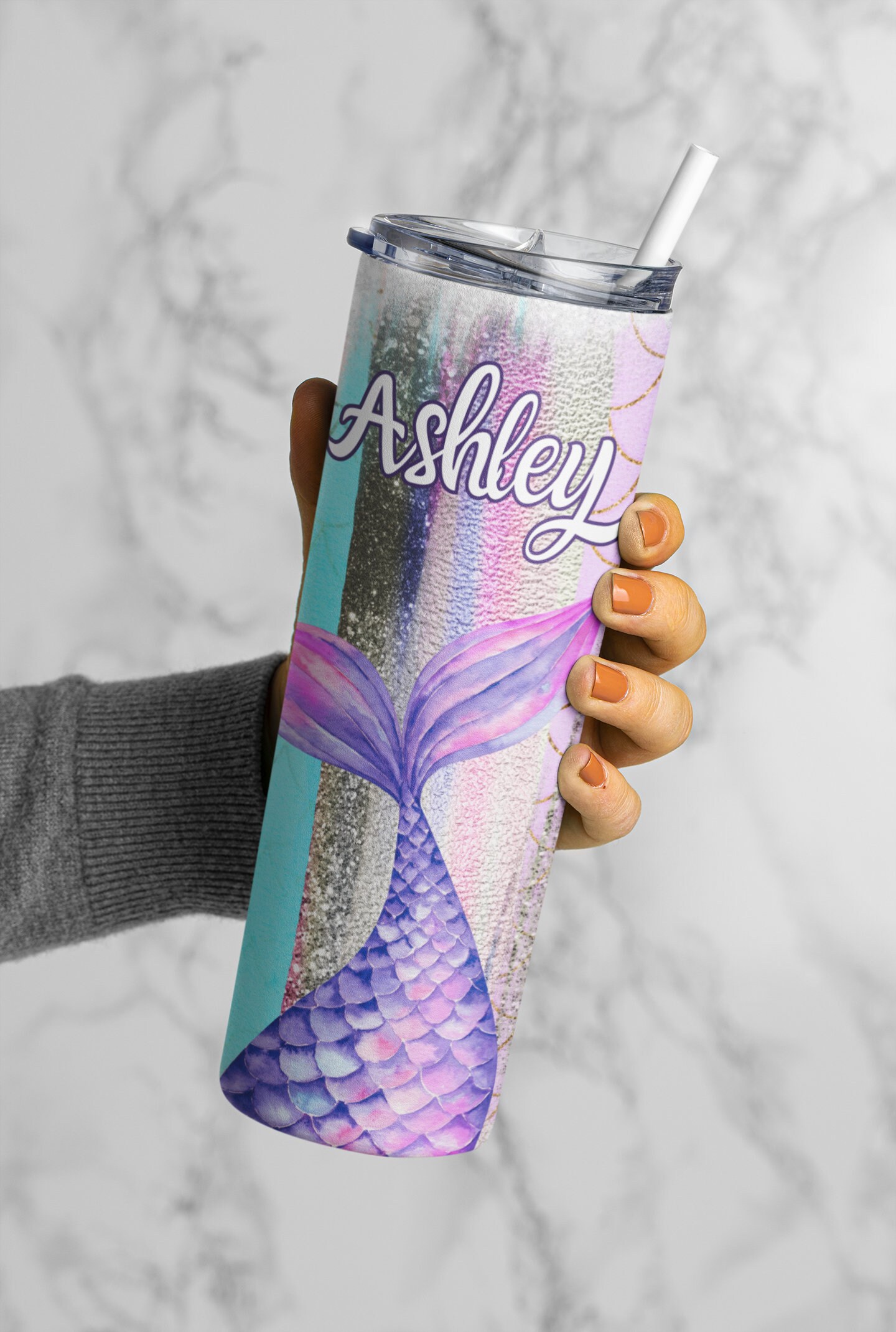 Personalized Mermaid Tumbler With Name, Mermaid Tail Tumbler With Straw ...