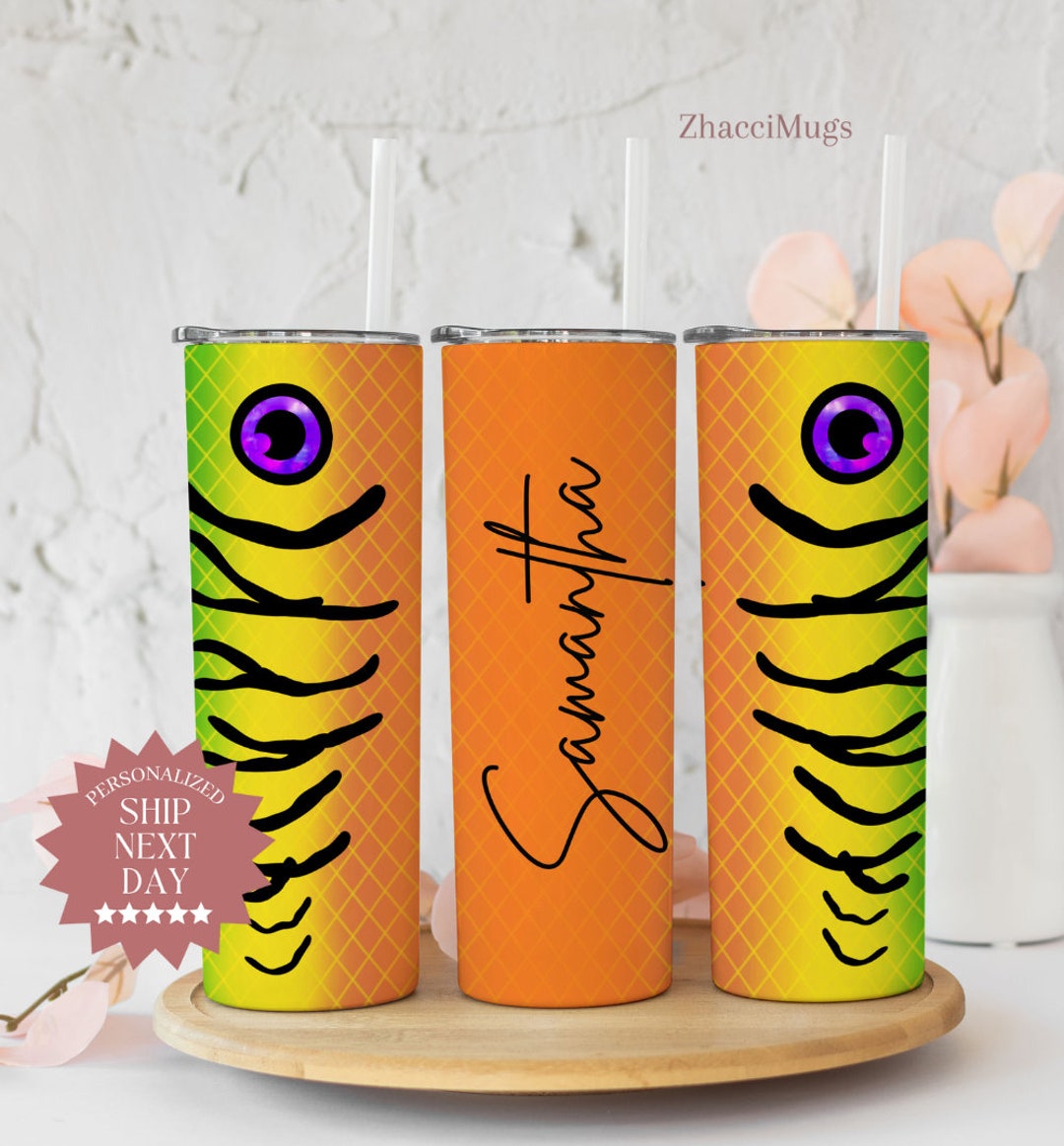 Personalized Fishing Tumbler, Bass Fish Eye Tumbler With Lid and Straw ...