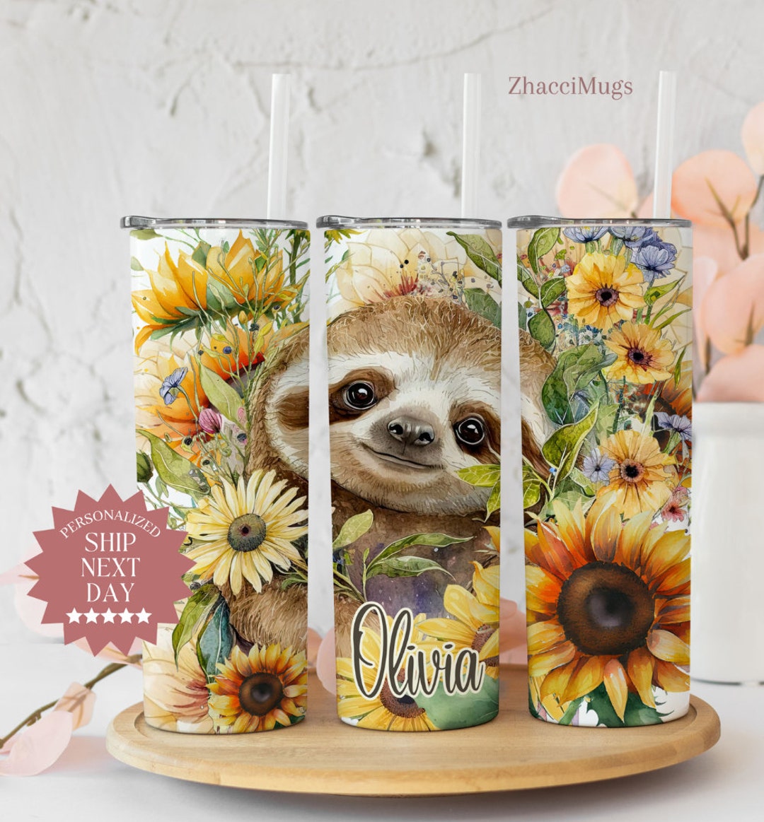 Sloth Sunflower Tumbler, Sloth Gifts for Her, Cute Sloth Coffee Mug Cup ...