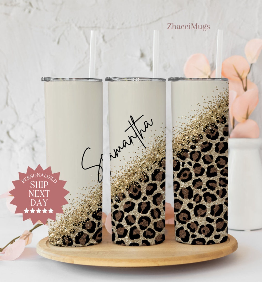 Custom Name Cheetah Print Tumbler, Leopard Tumbler With Straw, Name Cup ...