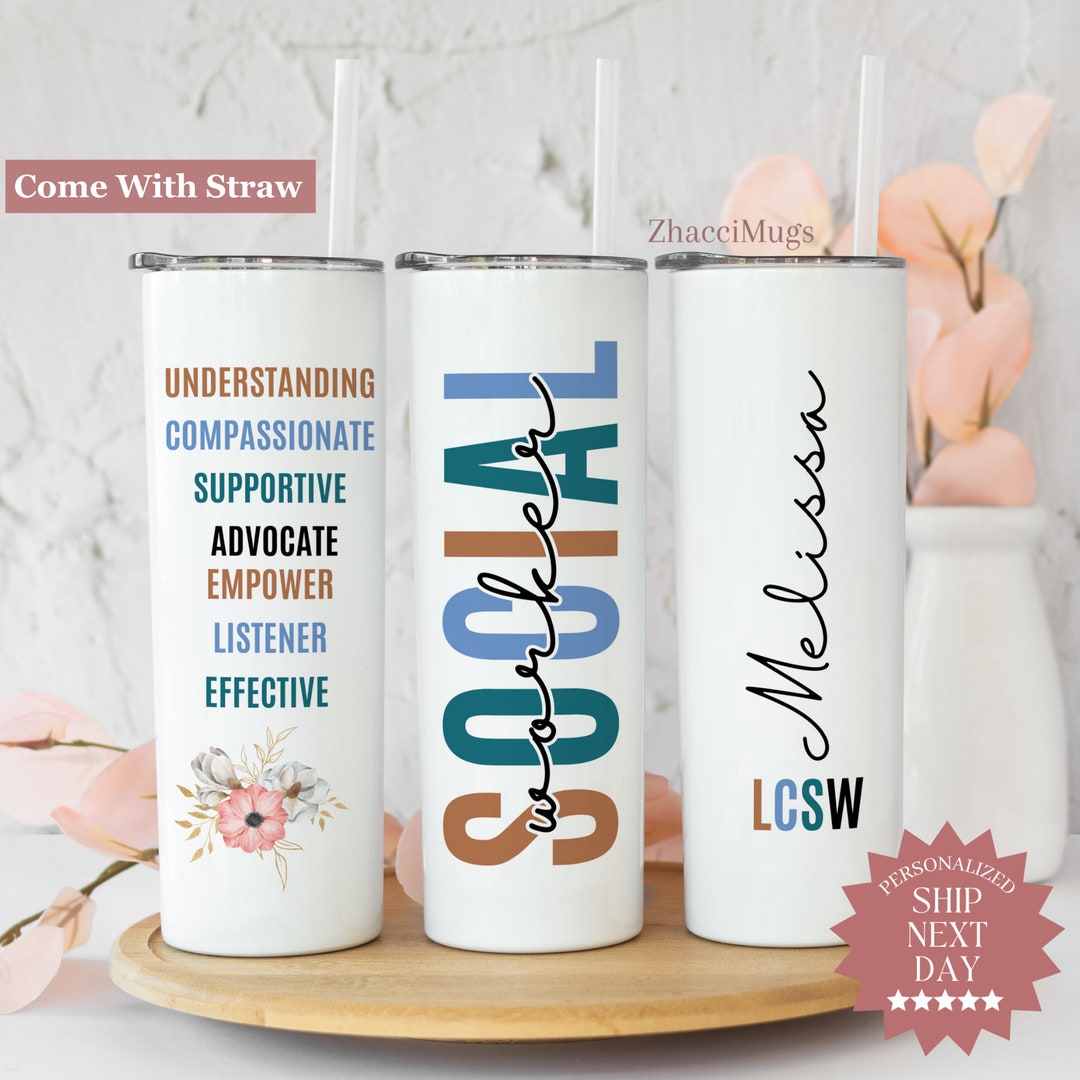 Social Worker Tumbler Personalized, LCSW Cup With Straw, Graduation ...