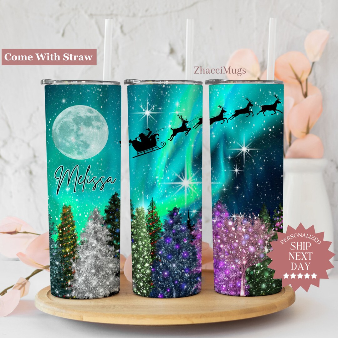 Northern Lights Tumbler Personalized, Santa Reindeer Gifts for Women ...
