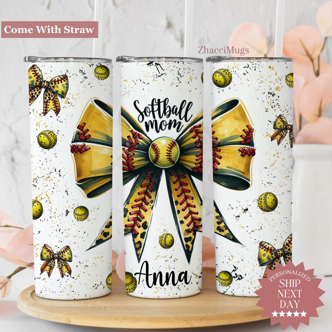 Softball Mom Coquette Bow Tumbler Personalized, Softball Mom Gifts ...