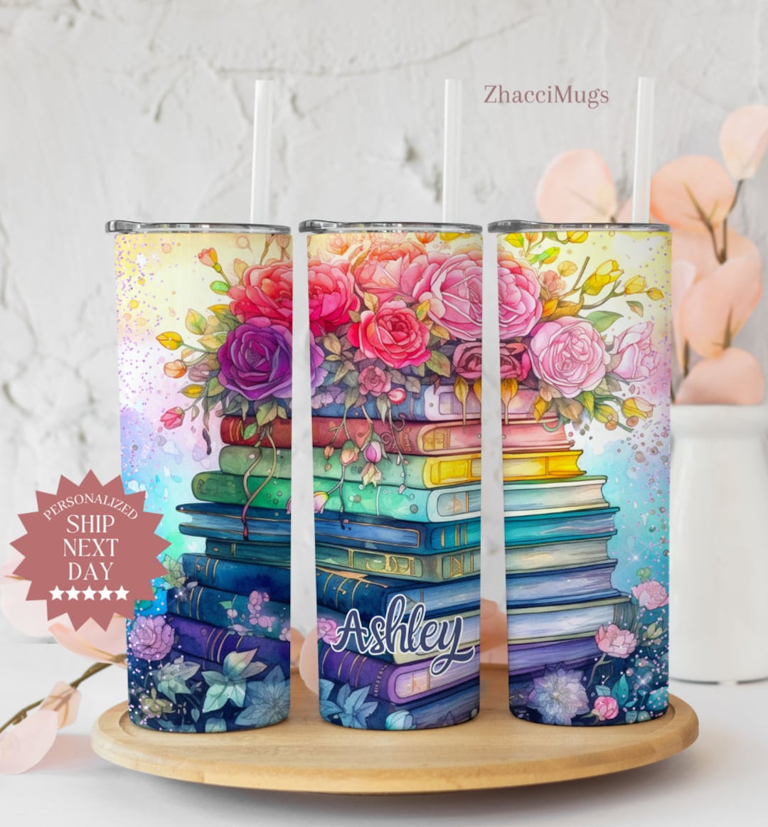 Personalized Book Tumbler, Book Lover 20 Oz Skinny Tumbler With Straw ...
