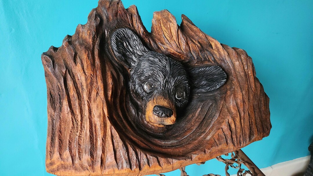 Bear Cub Wood Carving Chainsaw Art Rustic Home Decor by Red Rabbit Wood ...
