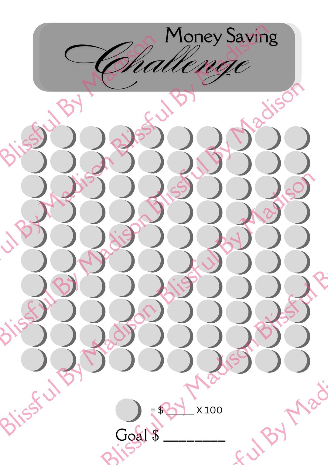 Blank Money Saving Challenge Template 100 A4 - Etsy