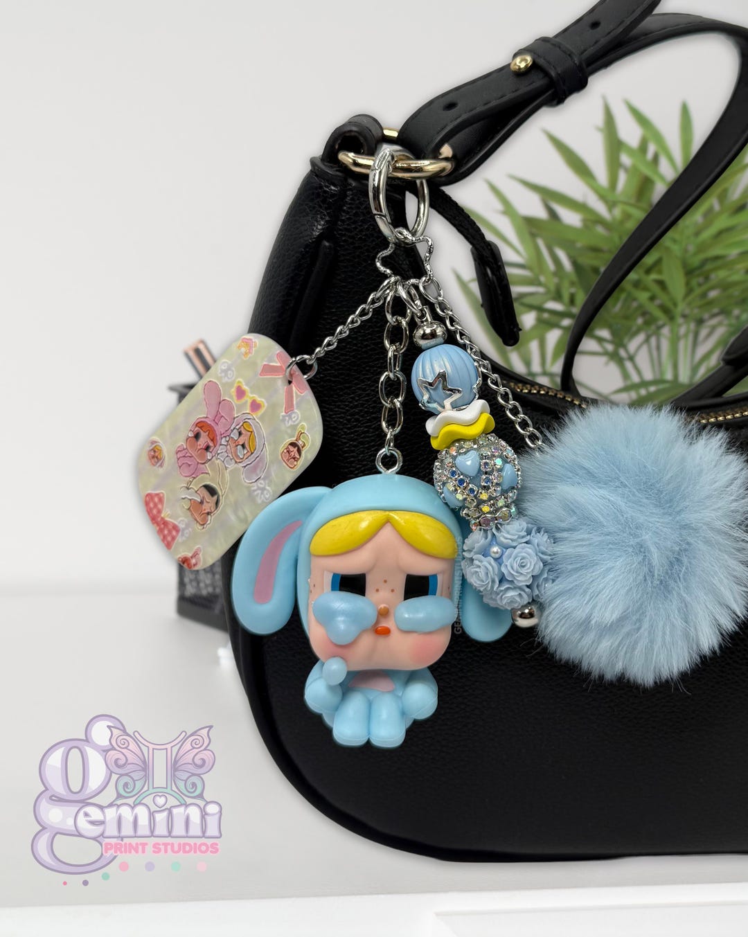 Cry Baby Power Puff Girls Cute Bubbles Blue Bunny Bag Charm With Fluffy ...