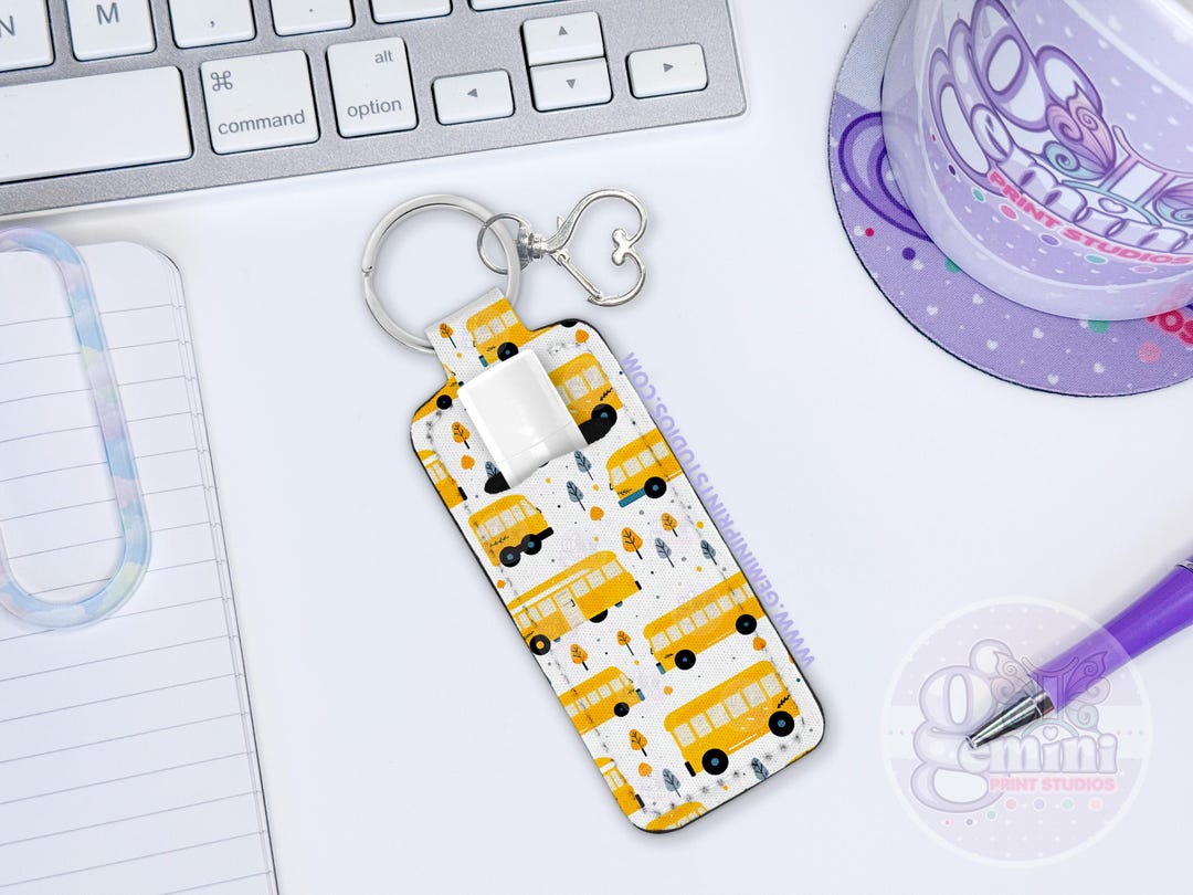 Cute School Bus Print Lip Balm Holder Keychain Chapstick Holder Purse ...