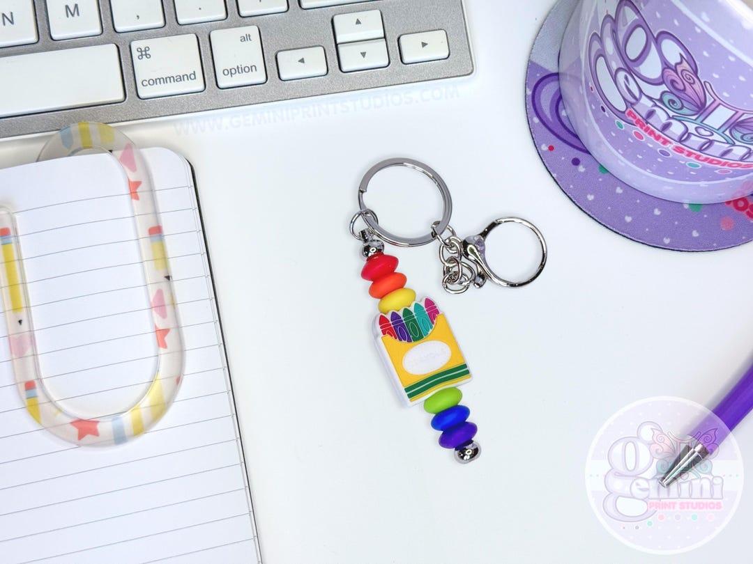 Crayon Box Keychain, Teacher Silicone Beaded Purse Charm, Rainbow Bag ...