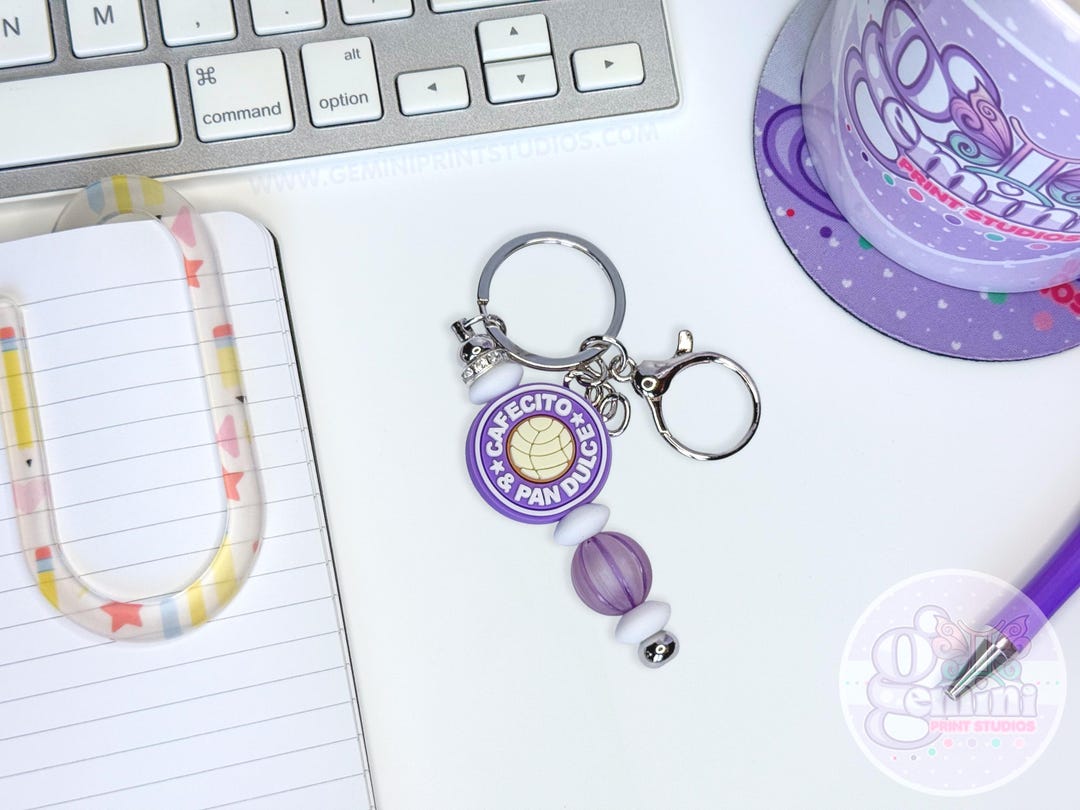 Cafecito Pan Dulce Silicone Beaded Keychain, Purple Beaded Charm ...