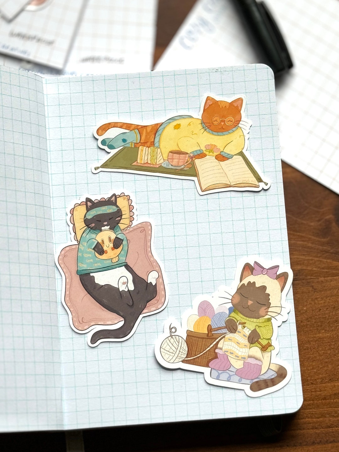 Cozy Hobbies Sticker Pack 3 Stickers Pack, Cozy Cats Journal Stickers ...