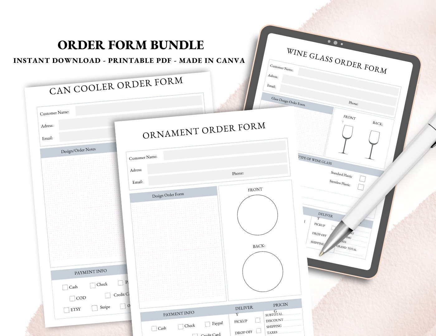 Order Form Printable Digital Download Small Business Forms Order ...