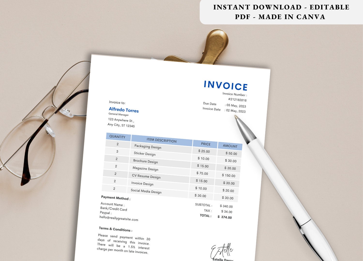 Editable Invoice Template Business Invoice Photography Invoice CANVA Invoice Template Editable ...