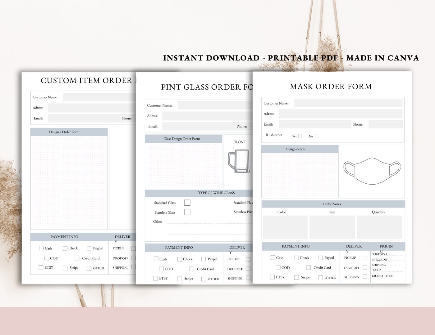 Order Form Printable Digital Download Small Business Forms Order ...
