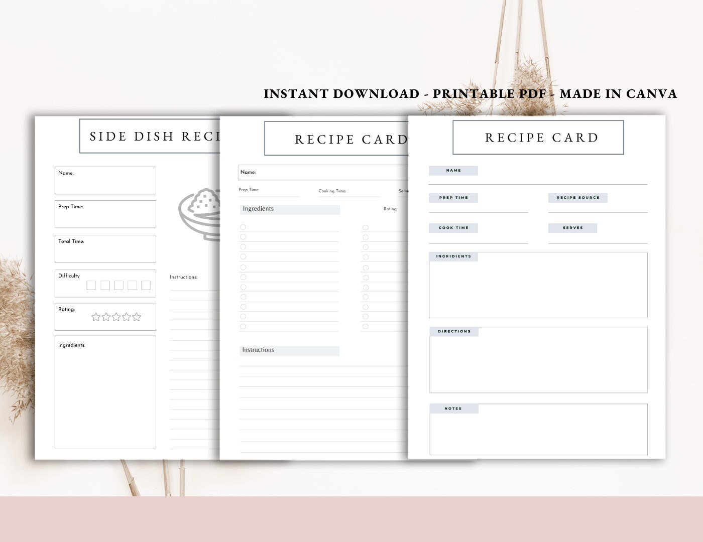 Printable Recipe Card Recipe Book Sheet Digital Food Planner Food ...
