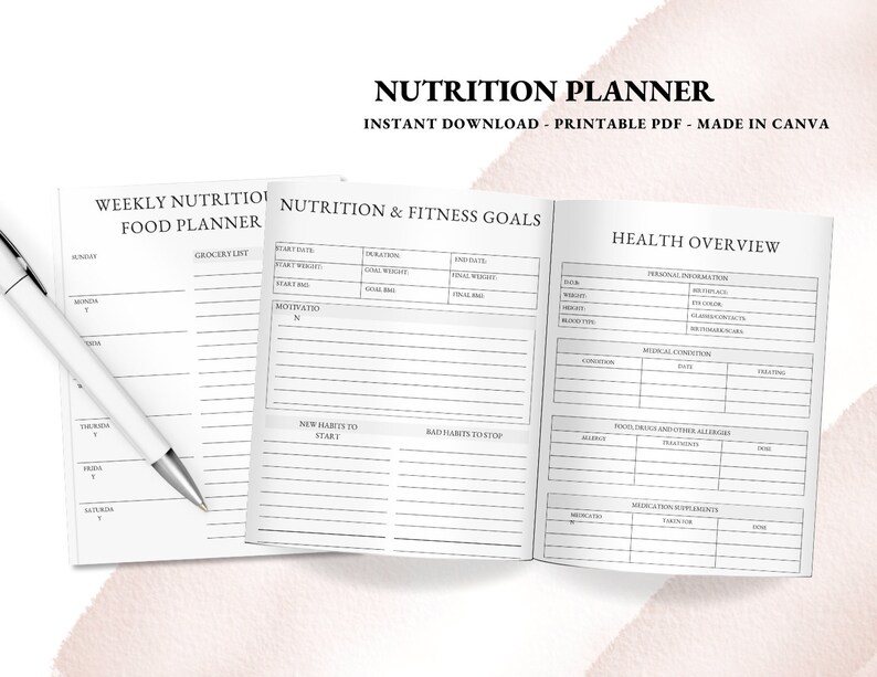 Printable Nutrition Planner Recipe Book Sheet Digital Food - Etsy