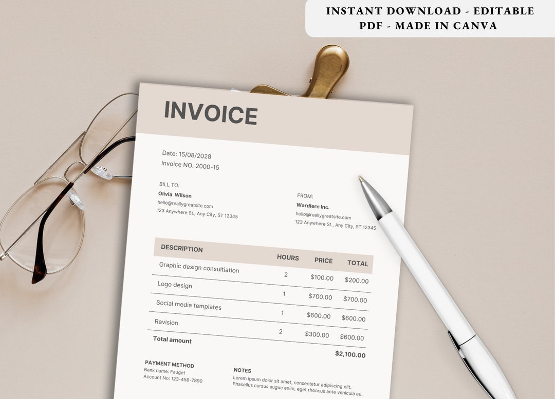 White and Gold Simple Business Invoice Editable Invoice Template ...