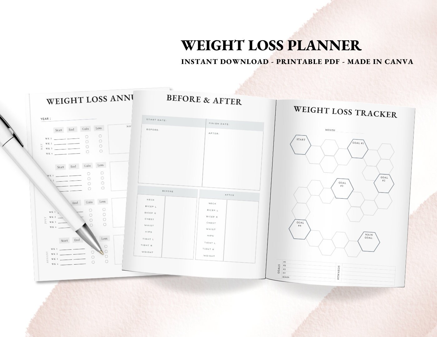 Fitness Planner Printable Weekly Workout Tracker Daily Workout Planner ...