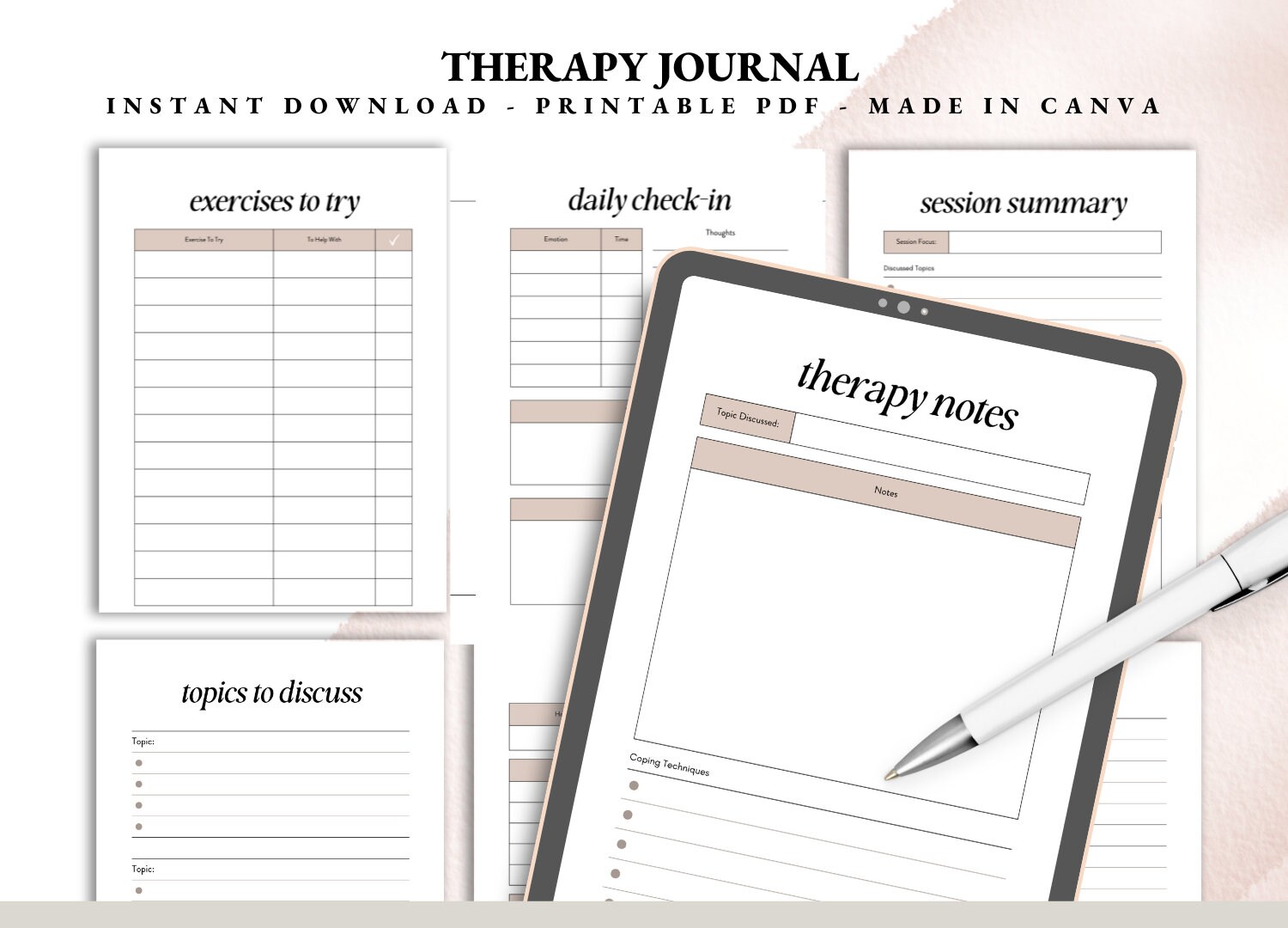 Therapist Note Sheets Therapy Journal Prompts Therapy Note Template ...