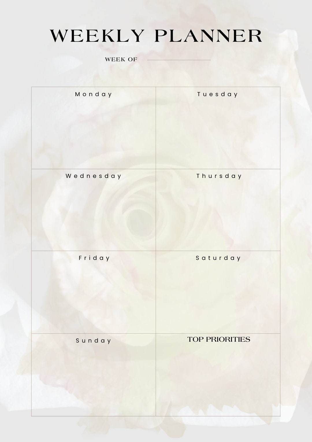 Fire Rose Weekly Planner Printable, Minimalist Weekly Schedule, Week at ...