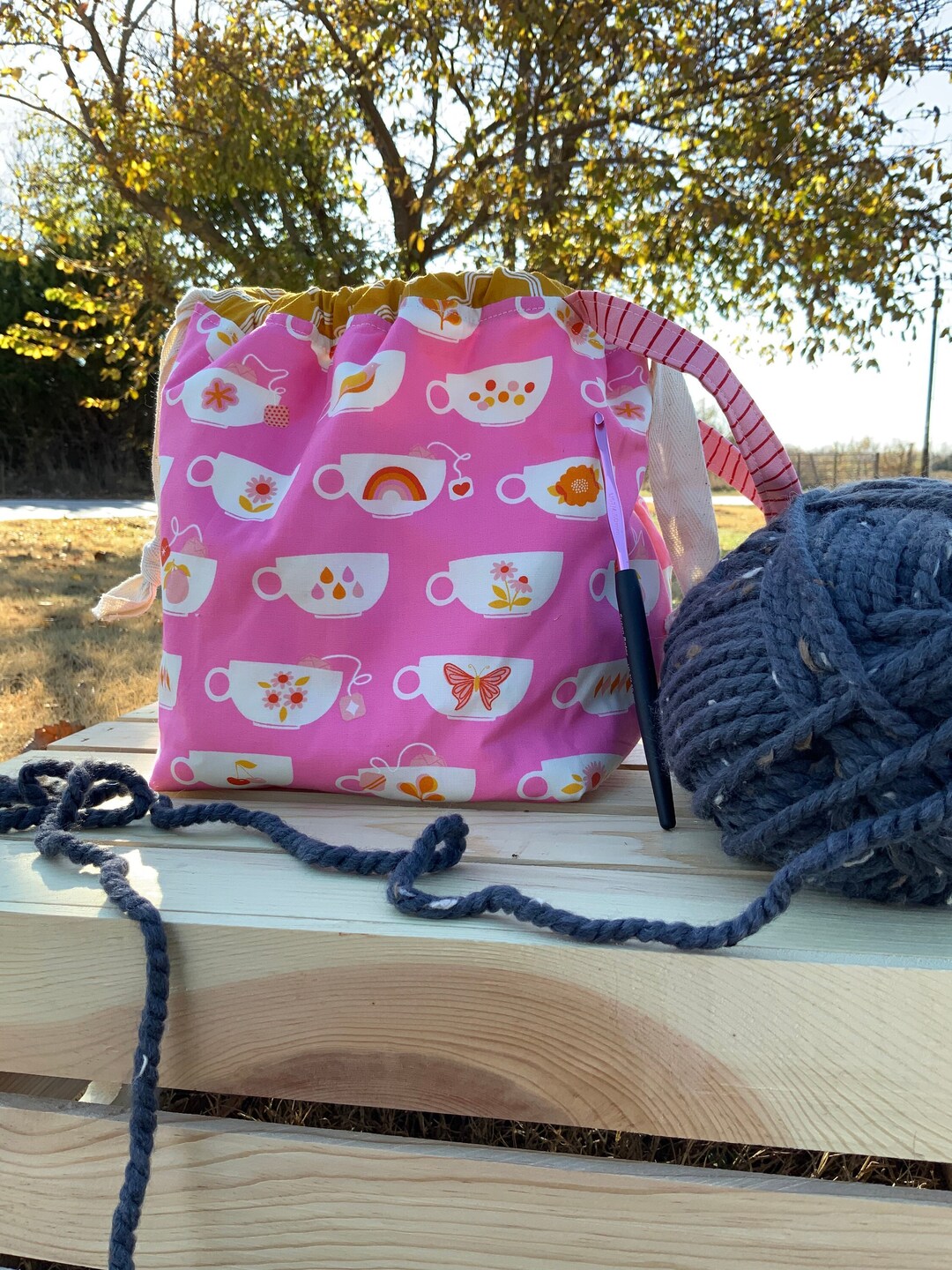 Teacup Yarn Bag | Yarn Bag | Drawstring Bag | Crochet Bag | Knitting ...