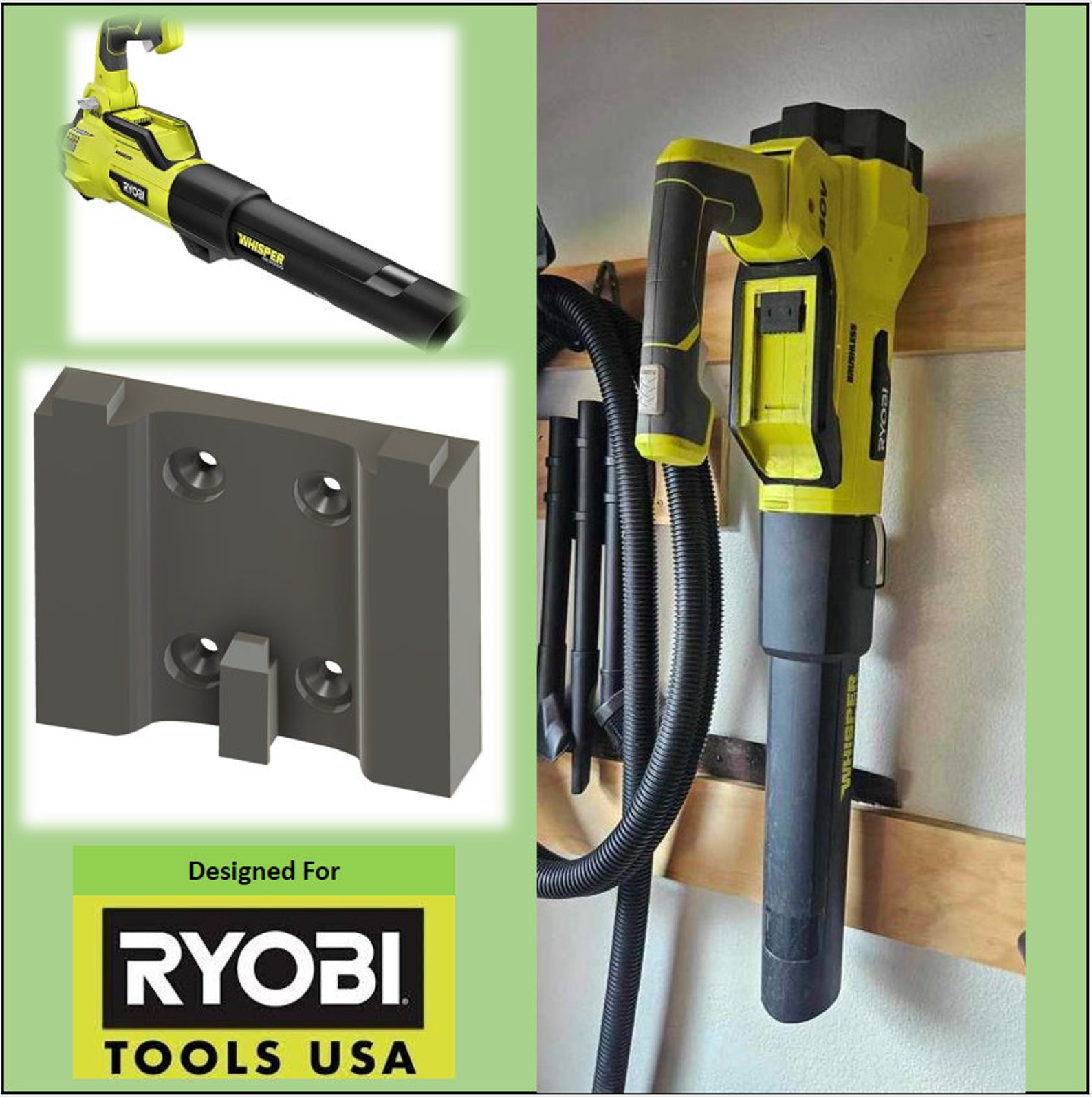 Ryobi 40v Leaf Blower Wall Mount RY40407 RY40470 RY40407VNM 3D Printed ...